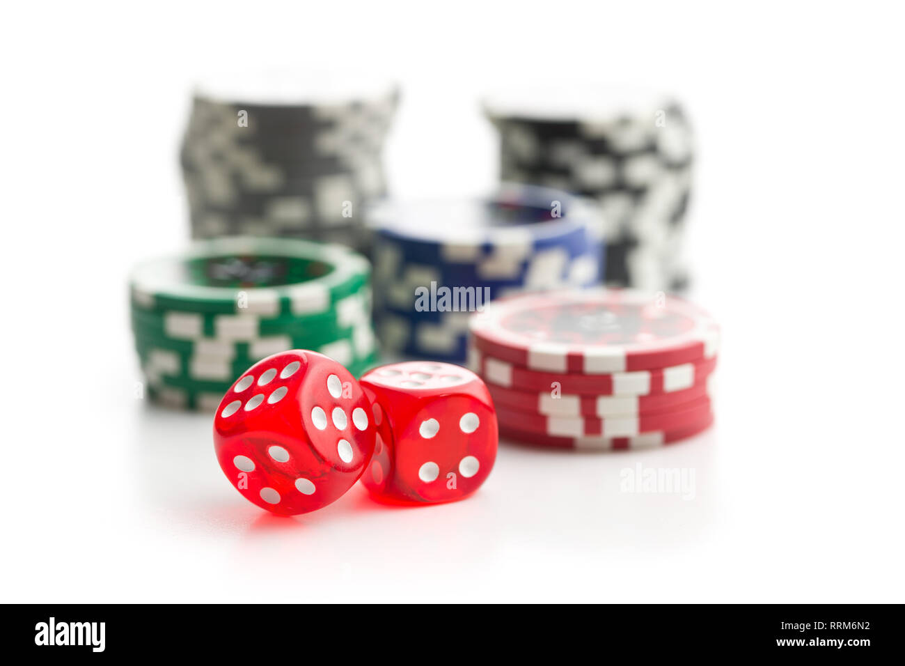 Dice and poker chips isolated on white background Stock Photo - Alamy