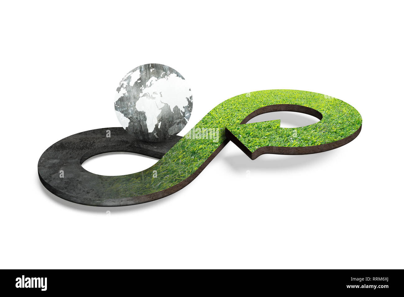 Circular economy concept. Arrow infinity symbol with grass texture and ...