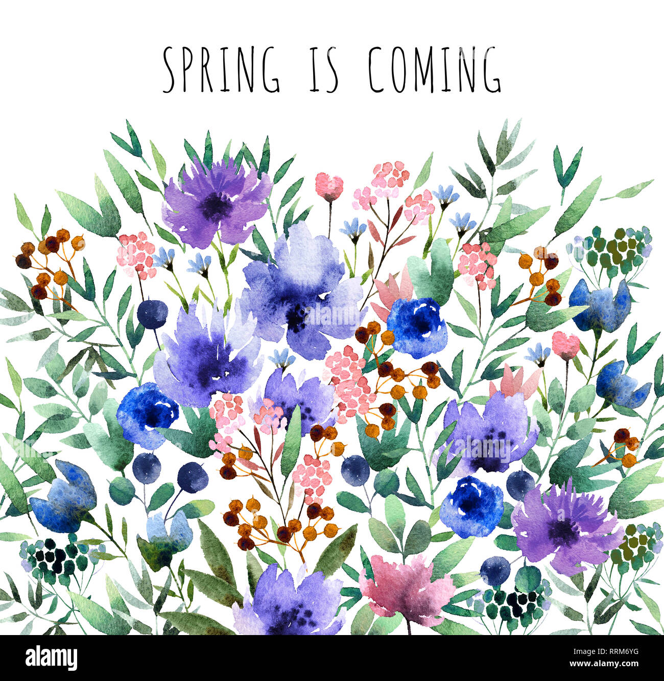 Beautiful watercolor flower banner with lettering isolated on white ...