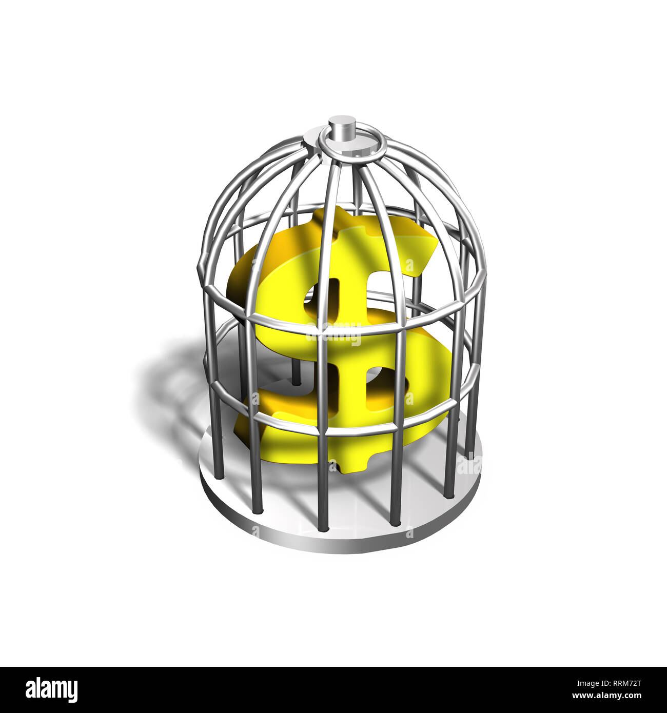Golden dollar sign in the silver cage, isolated on white, 3D ...