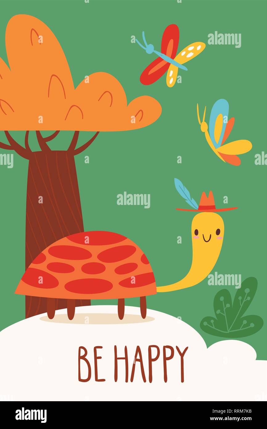 Vector card with a cute cartoon turtle Stock Vector Image & Art - Alamy