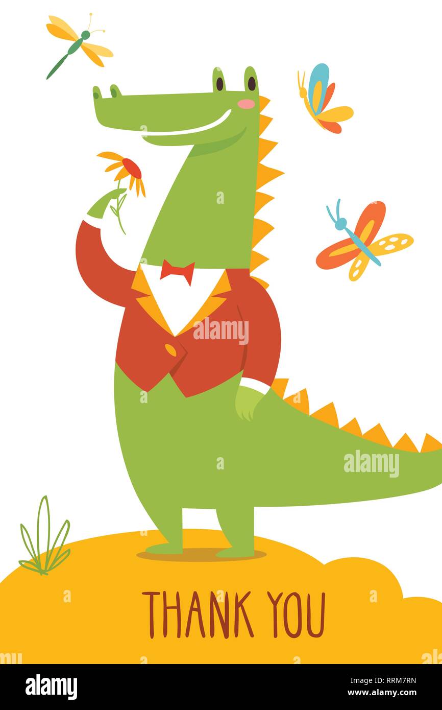 Cute vector thank you card with wild crocodile Stock Vector Image & Art ...