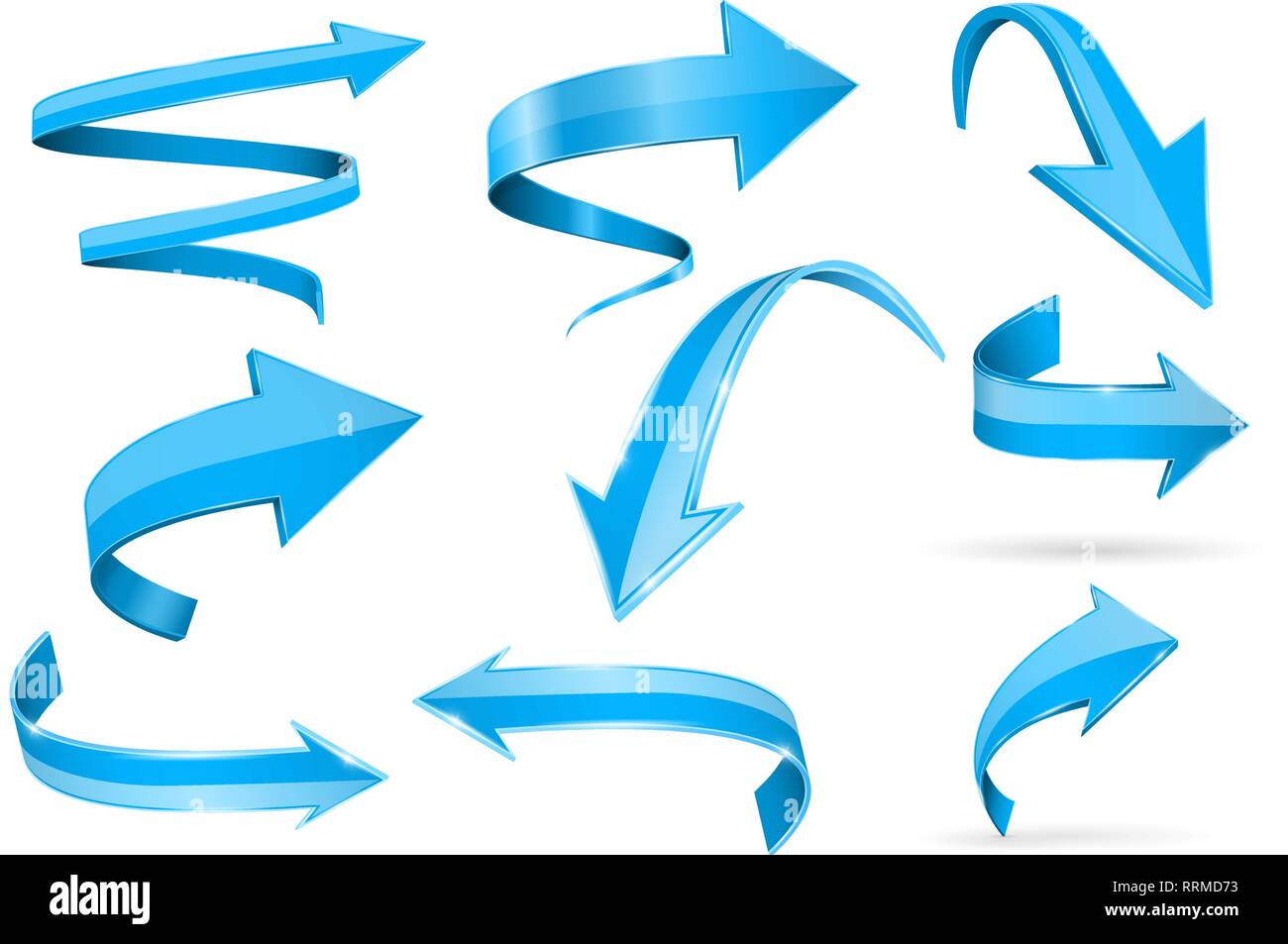 Blue 3d shiny arrows. Set of curved icons Stock Vector Image & Art - Alamy