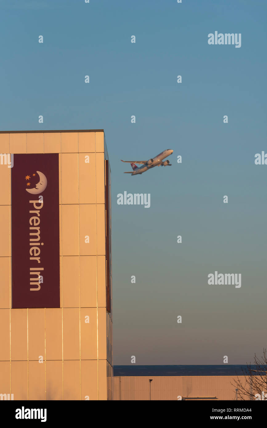 Jet airliner plane taking off from London Heathrow Airport, UK, passing ...