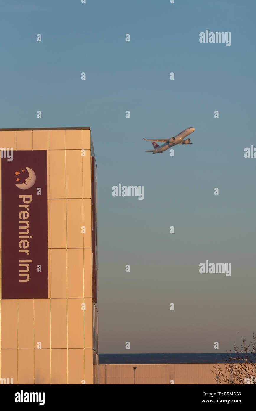 Jet airliner plane taking off from London Heathrow Airport, UK, passing ...