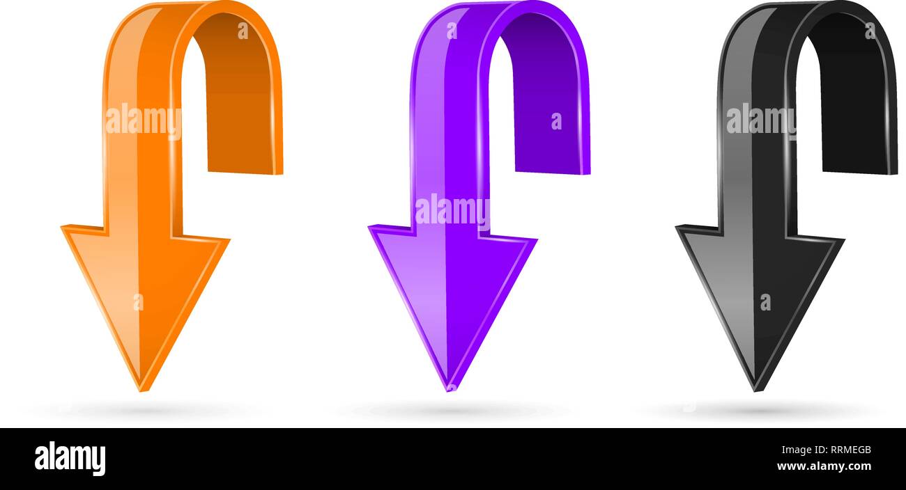 Arrows. Down 3d shiny signs Stock Vector Image & Art - Alamy