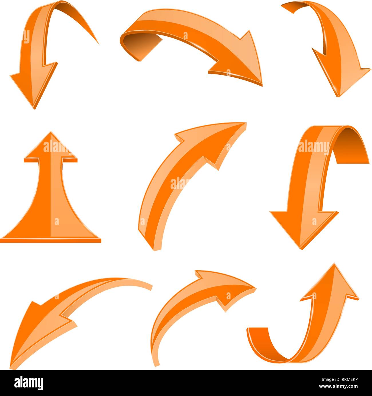 Orange 3d shiny arrows. Set of bent icons Stock Vector Image & Art - Alamy