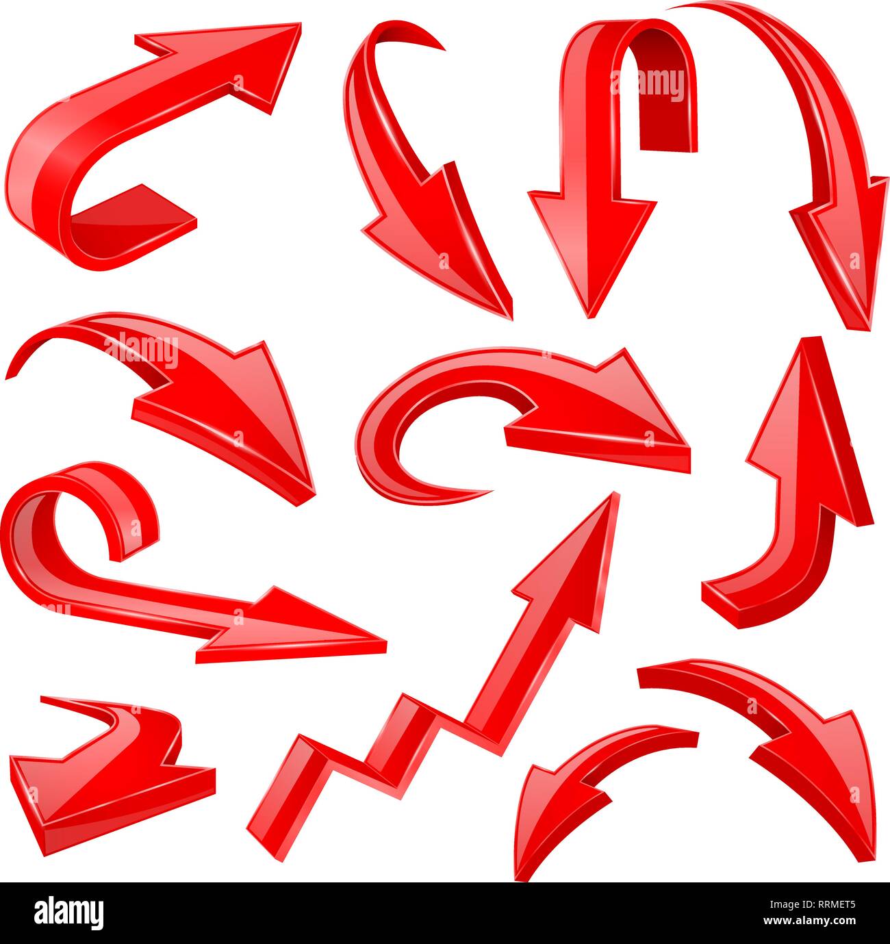 Red 3d shiny arrows. Set of bent icons Stock Vector Image & Art - Alamy