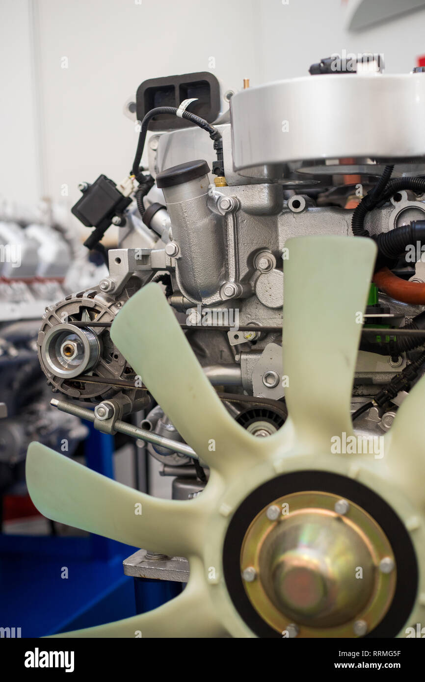 White engine part with a lot of white details, insustrial machine at ...