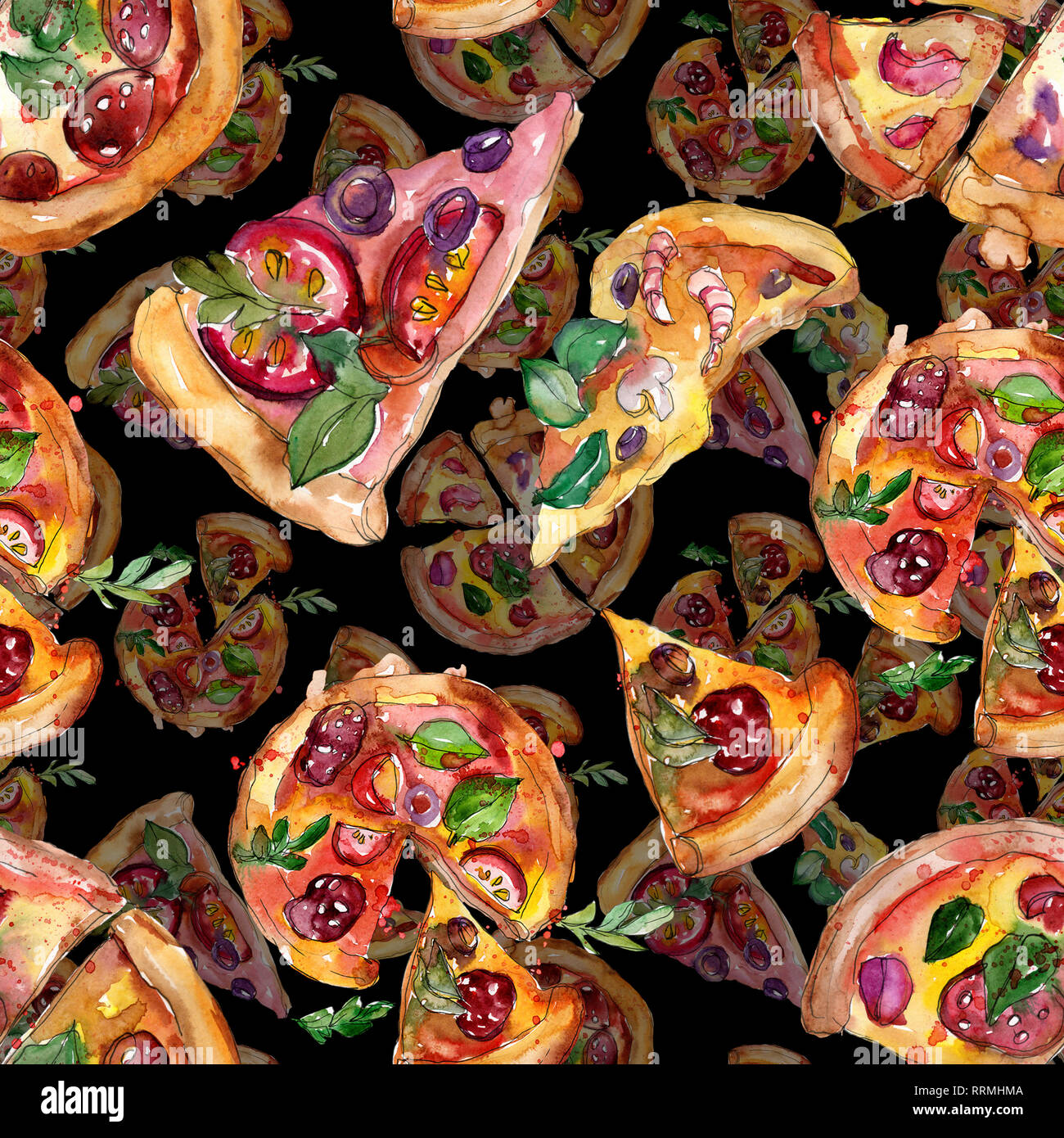 Fast food itallian pizza in a watercolor style isolated set ...