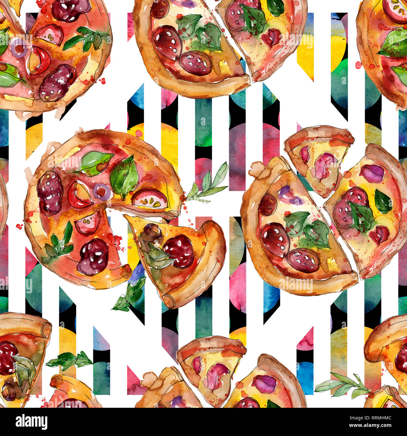 Fast food itallian pizza in a watercolor style isolated set ...