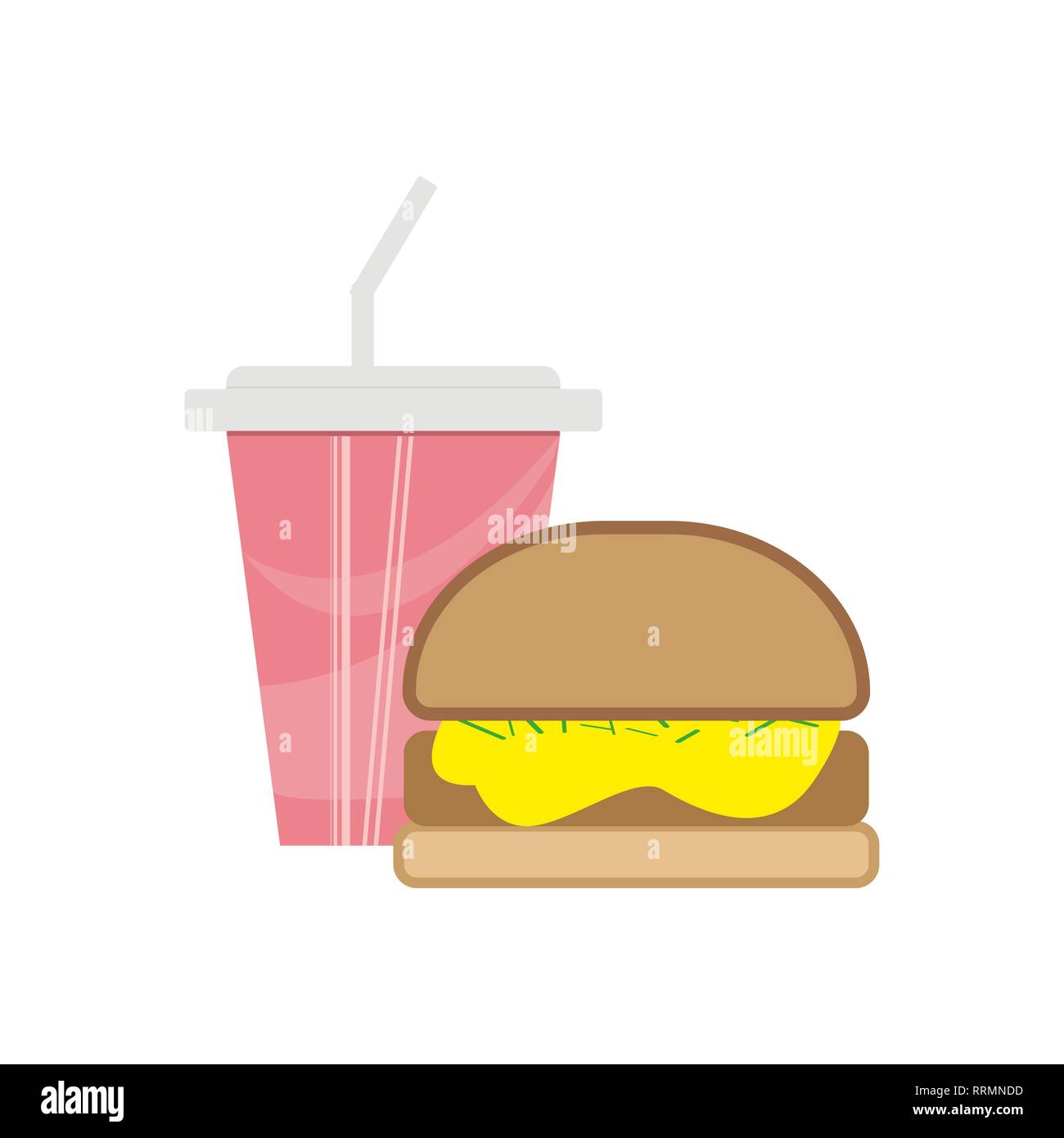 Burger and soda in a paper cup - cute cartoon colored picture. Menu ...