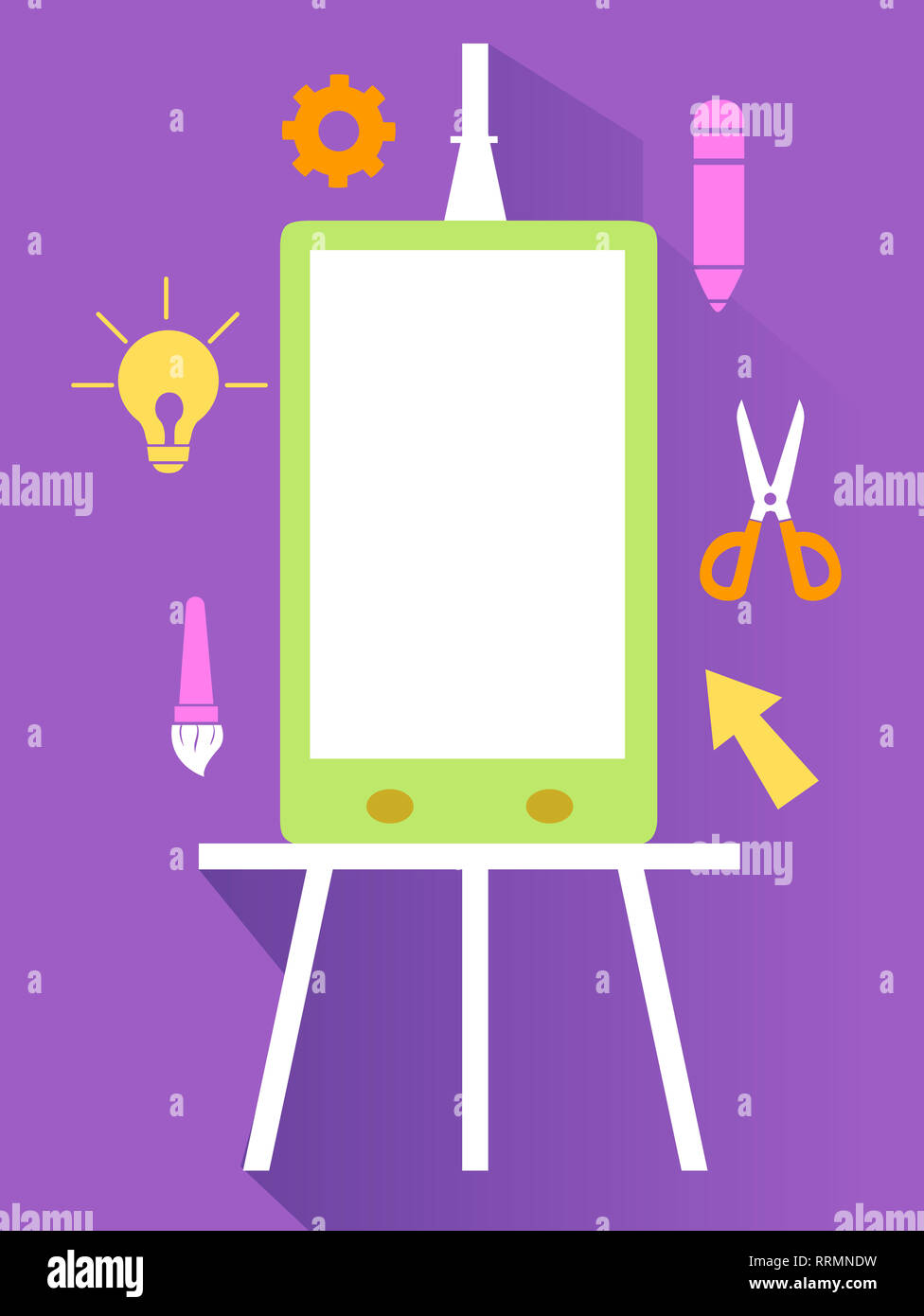 Illustration of a Mobile Phone on Easel with Different Design Icons ...