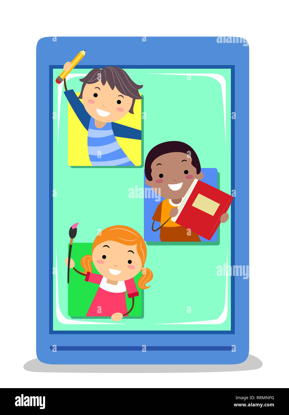 Illustration of Stickman Kids Inside a Mobile App Holding a Pencil ...