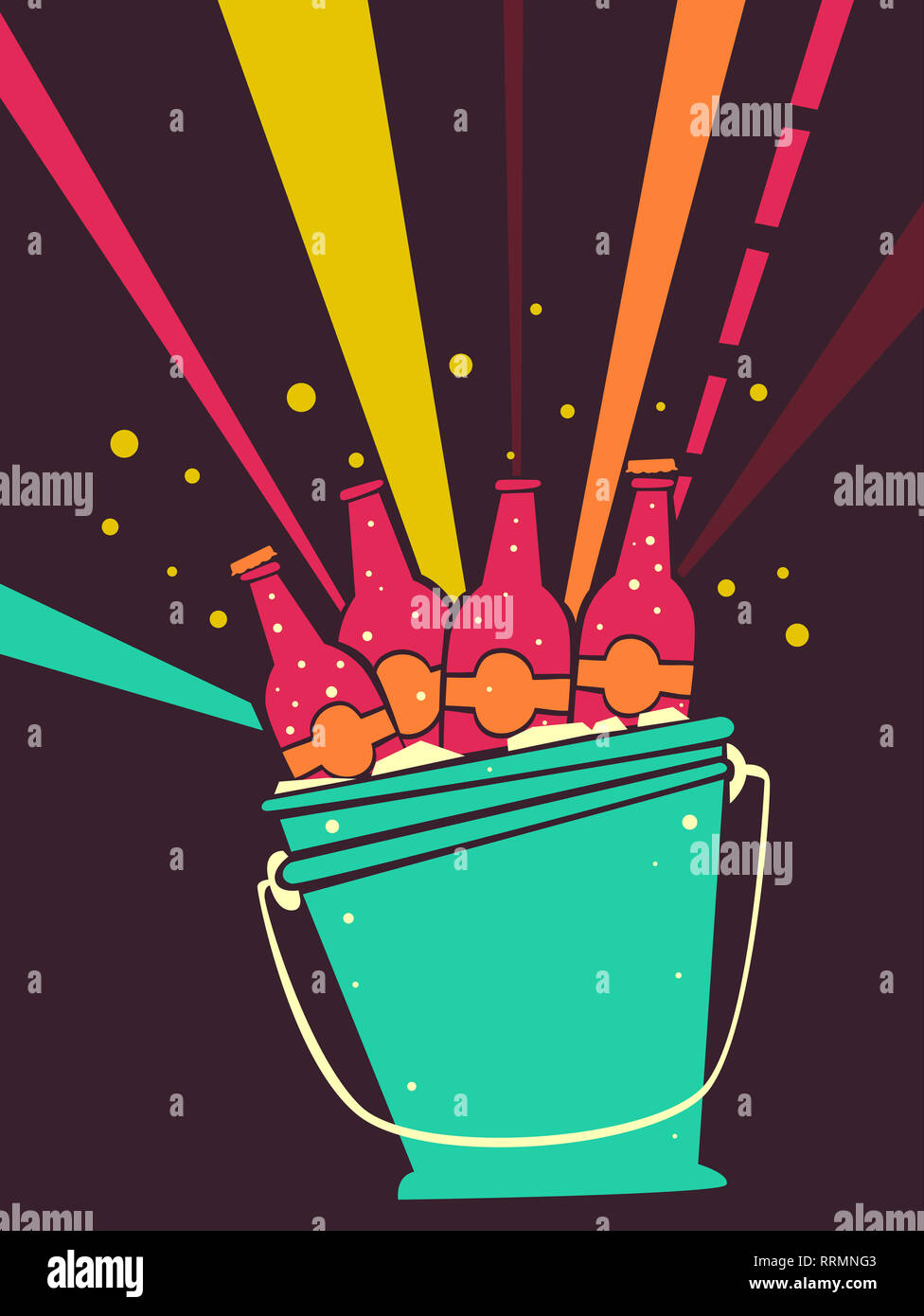 Illustration of Bottles of Beer on a Bucket with Ice and Rays Coming ...