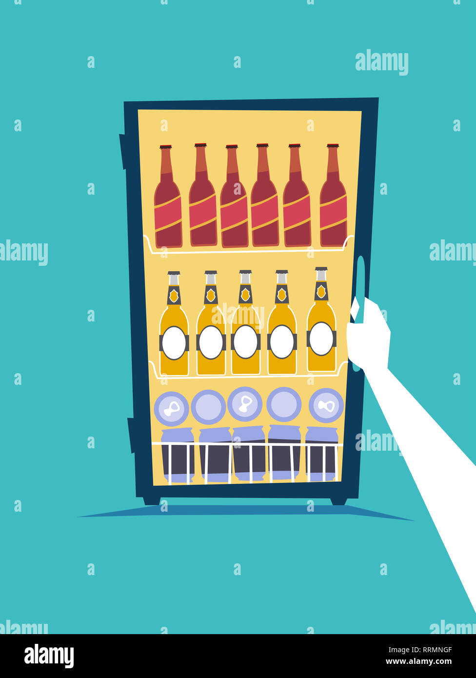 Illustration of a Hand Opening a Fridge Full of Bottles and Cans of ...