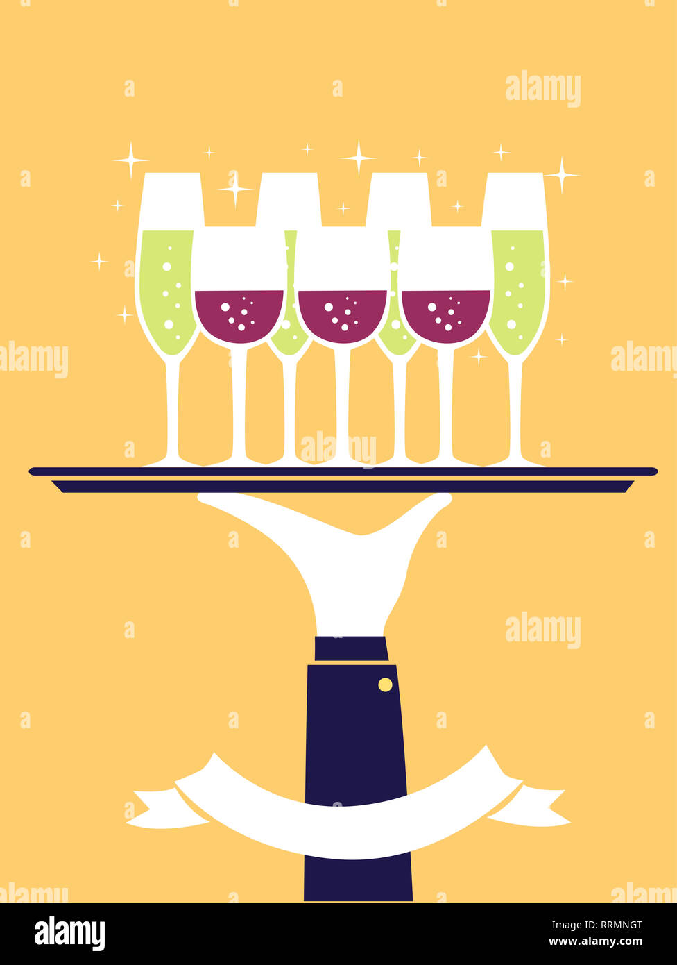 Illustration of a Waiter Hand Carrying a Tray Full of Cocktail Drinks ...