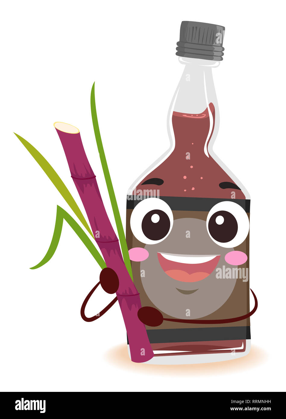 Illustration of a Bottle of Rum Mascot Holding a Sugar Cane Stock Photo ...