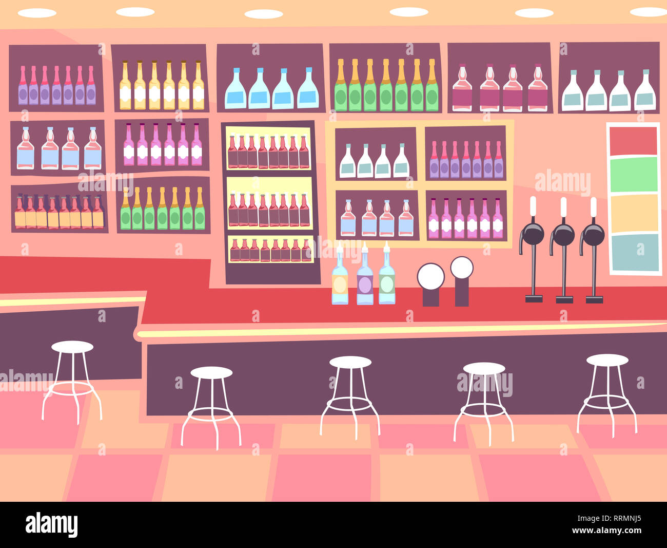 Illustration of an Interior of a Bar or Pub with Bottles of Alcoholic ...