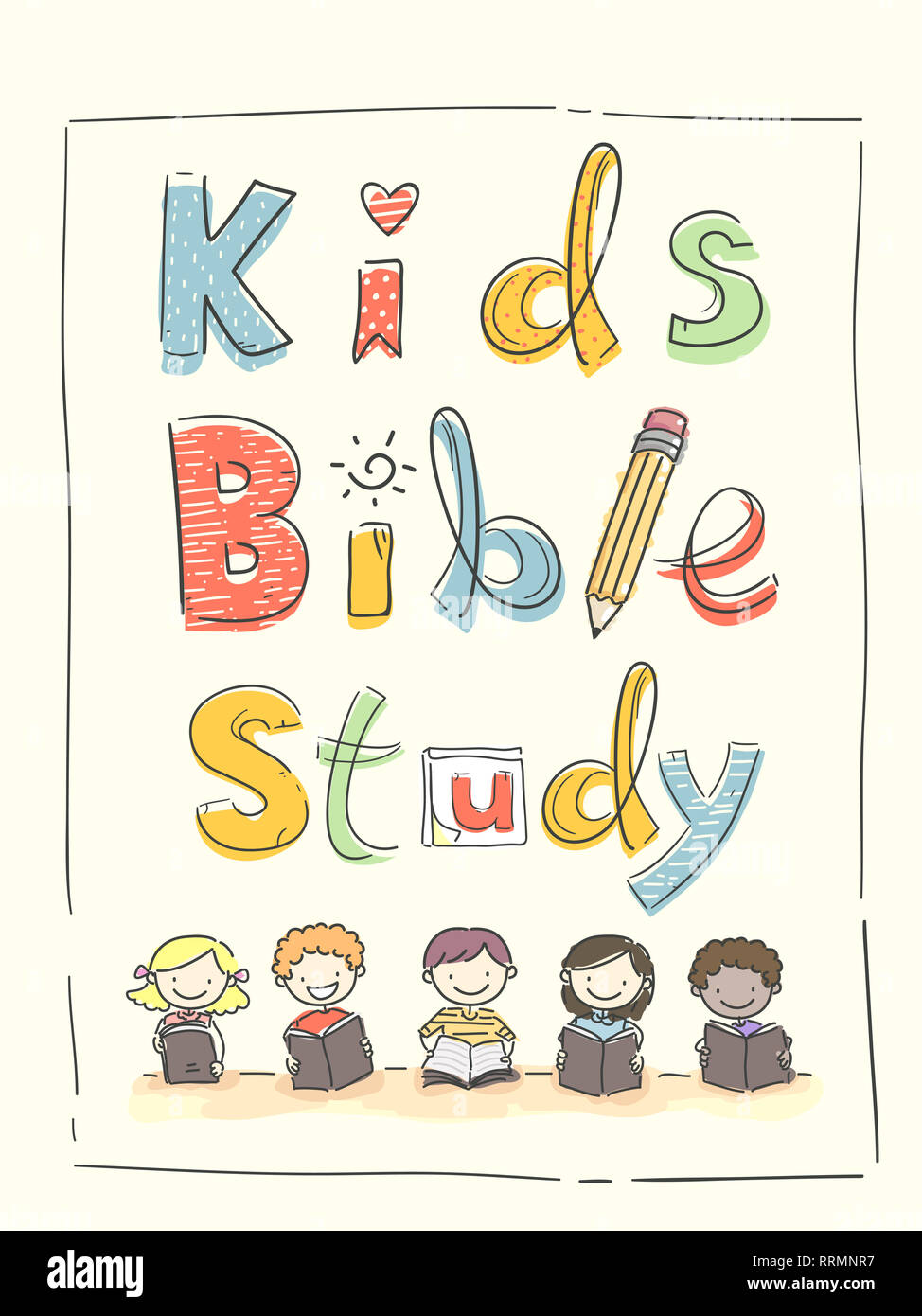 Illustration of Stickman Kids Holding Bible with Kids Bible Study ...
