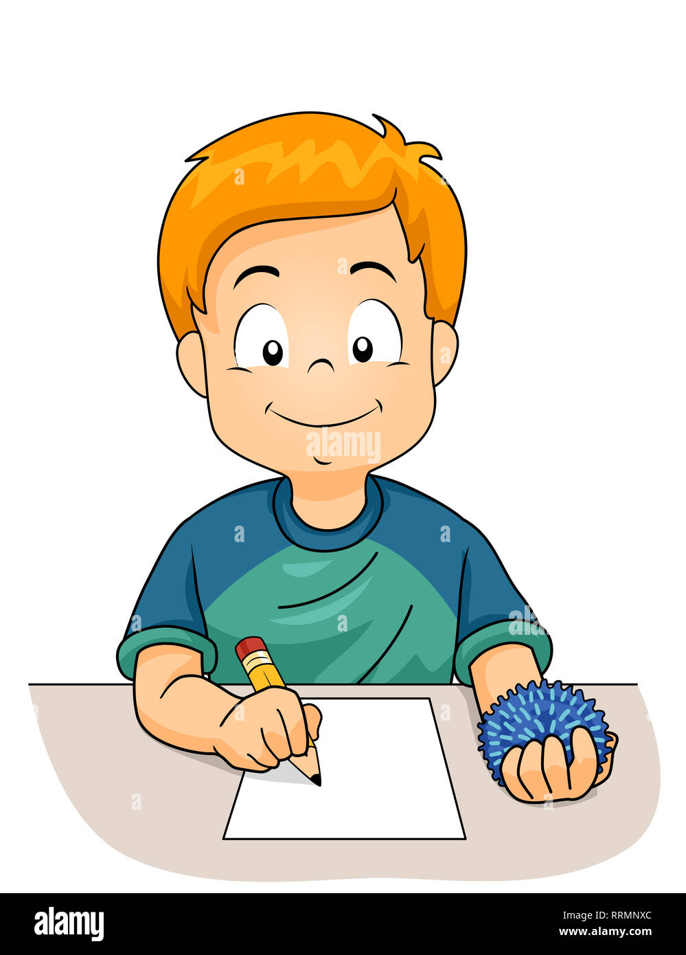 Illustration of a Kid Boy Writing on a Paper with Pencil on One Hand ...