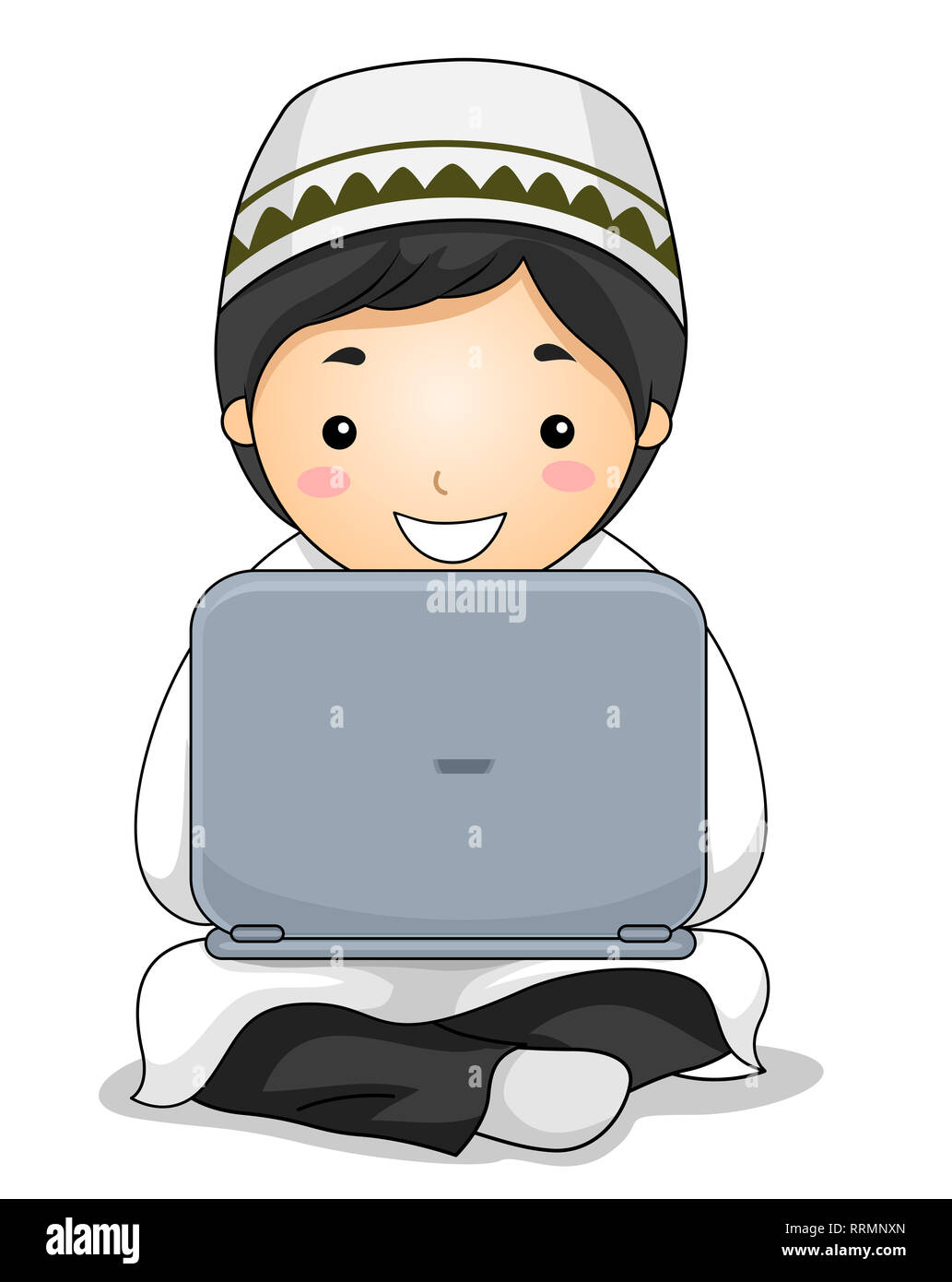 Illustration of a Kid Boy Muslim Using a Laptop Stock Photo - Alamy
