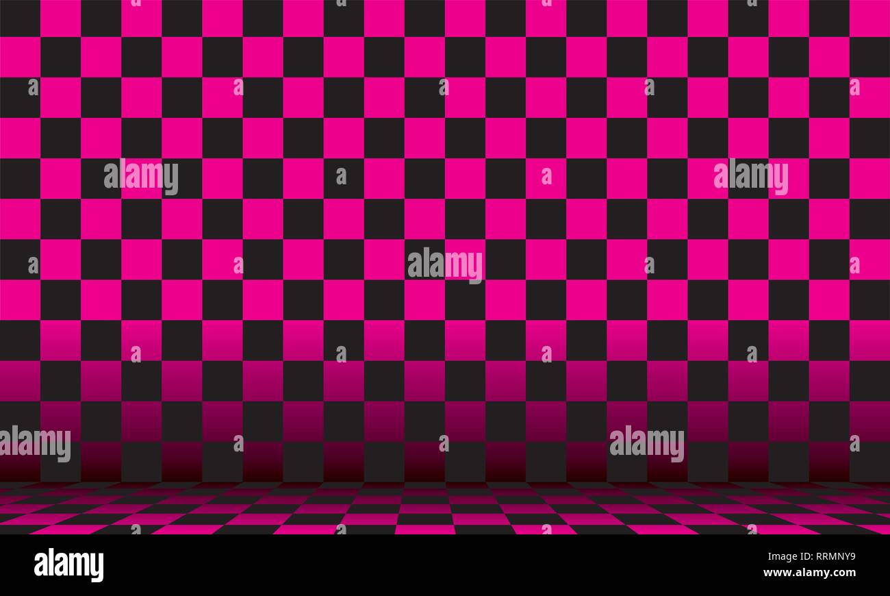 Black and pink checkered abstract cosmic background with perspective ...