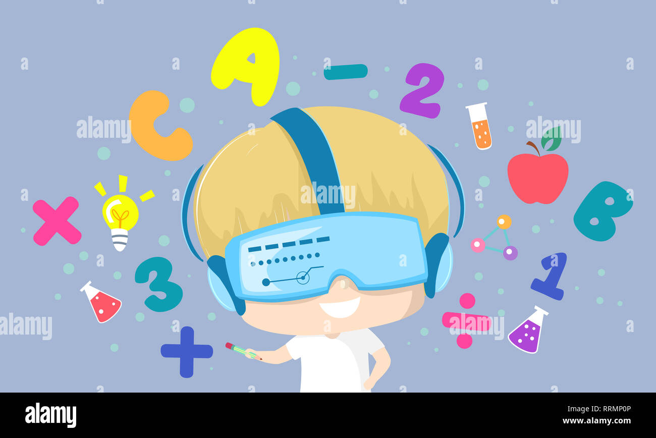 Illustration of a Kid Boy Wearing Virtual Learning Goggles with School ...