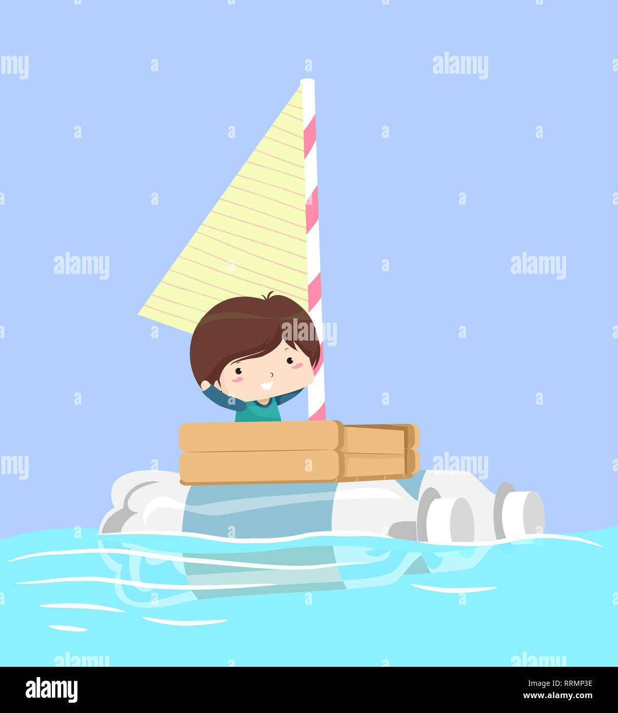 Illustration of a Kid Boy Riding a Recycled Boat Made from Plastic ...