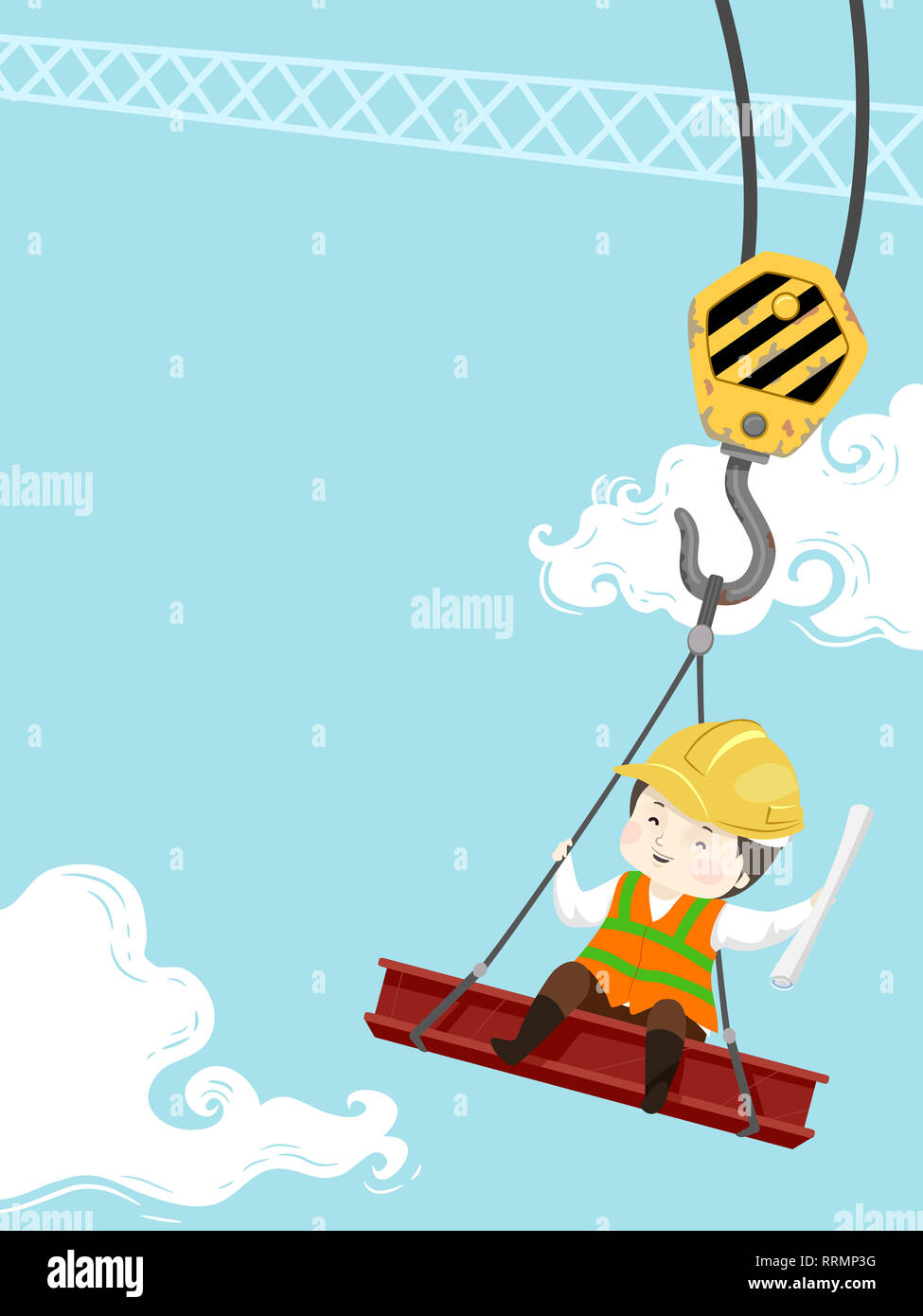 Illustration of a Kid Boy Wearing Yellow Hard Hat, Holding Building ...