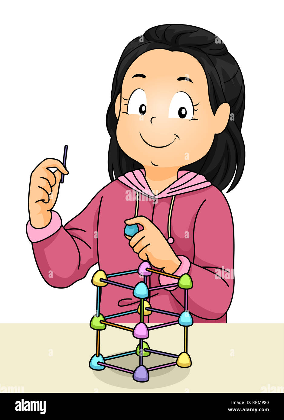 Illustration of a Kid Girl Using Sticks and Gumdrops as Part of STEM ...