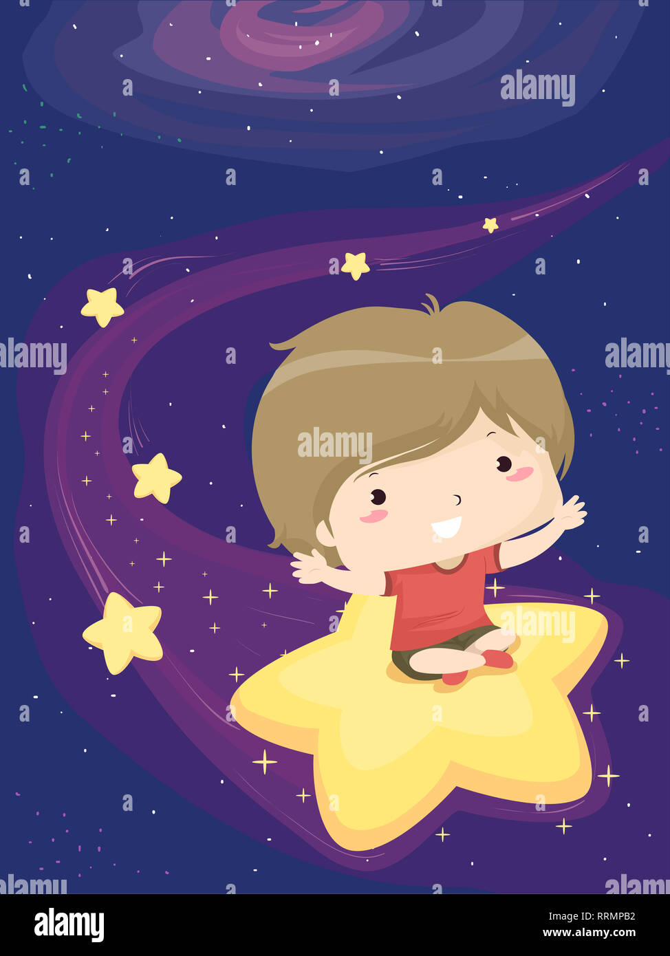 Illustration of a Kid Boy Riding a Falling Star in Outer Space Stock ...