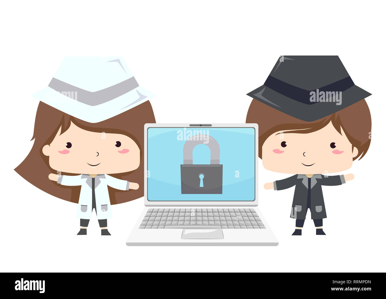 Illustration of Kids Wearing White and Black Hat Standing Beside a ...