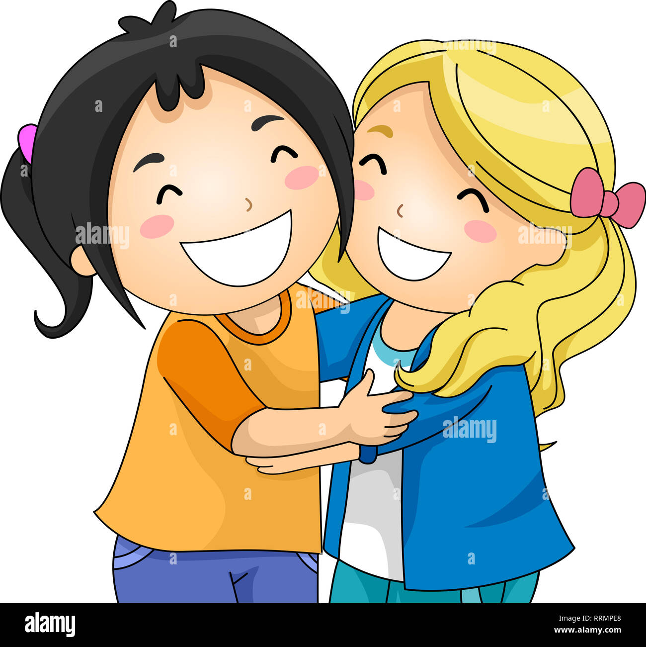 Illustration of Kids Girls Hugging Each Other. Friends Stock Photo - Alamy
