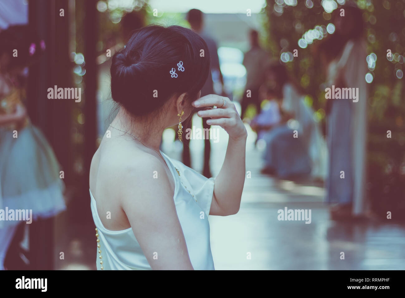 Happiness Bridesmaids in Thai dresses waiting for important time in ...