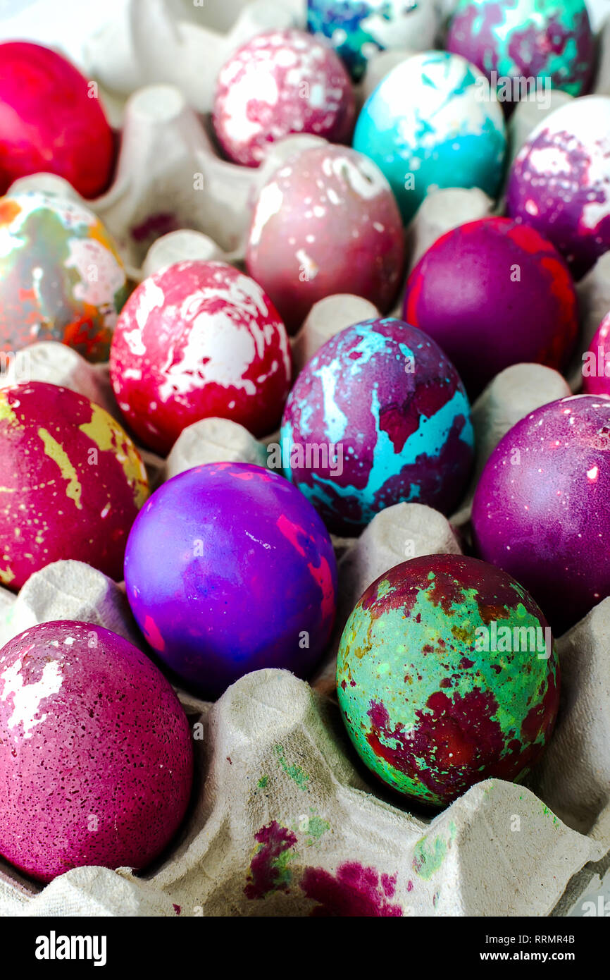 Painted eggs with different colors for Easter Stock Photo - Alamy