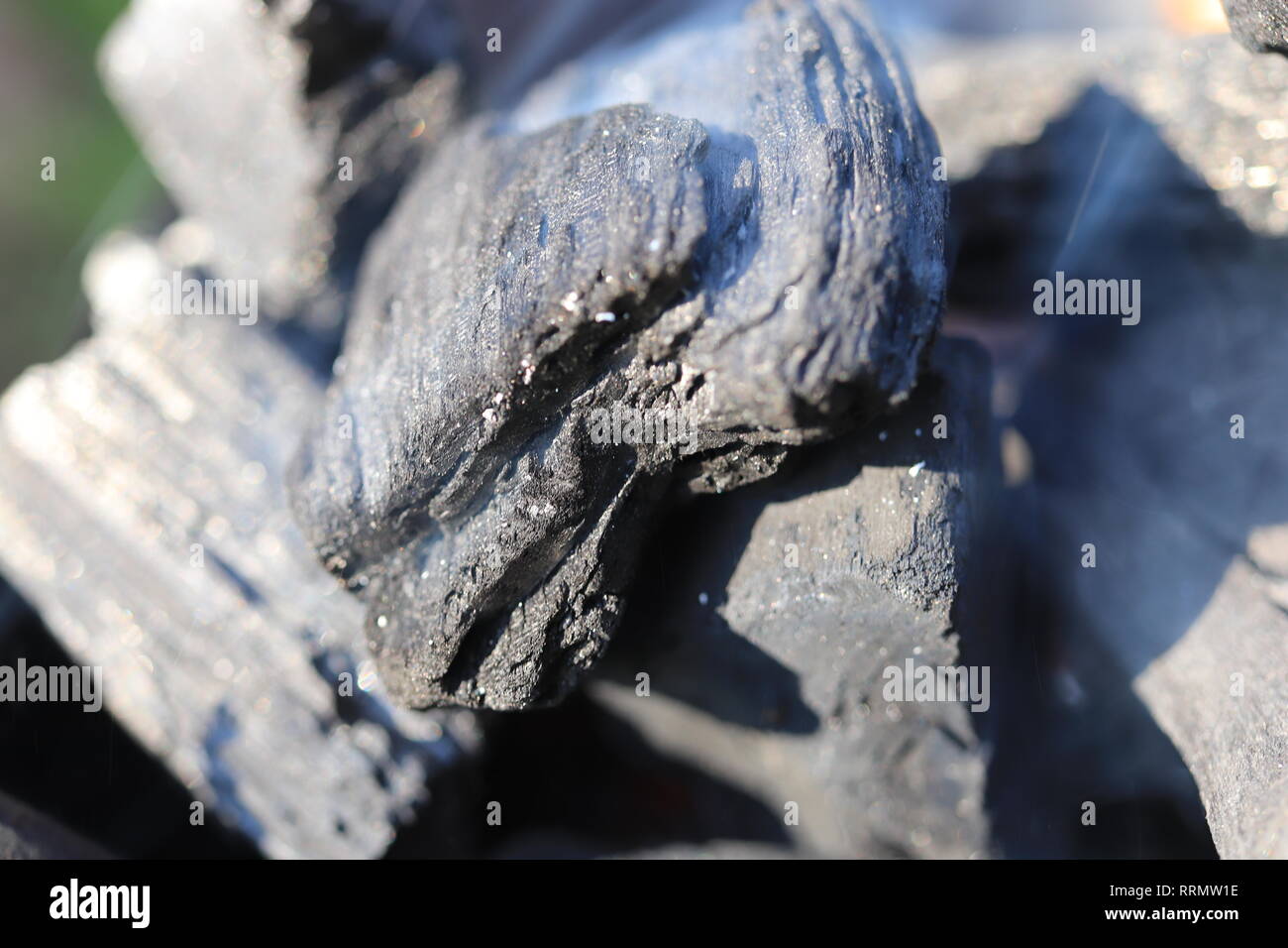 Black coal in outdoor picnic bonfire. Coal detailed texture Stock Photo ...