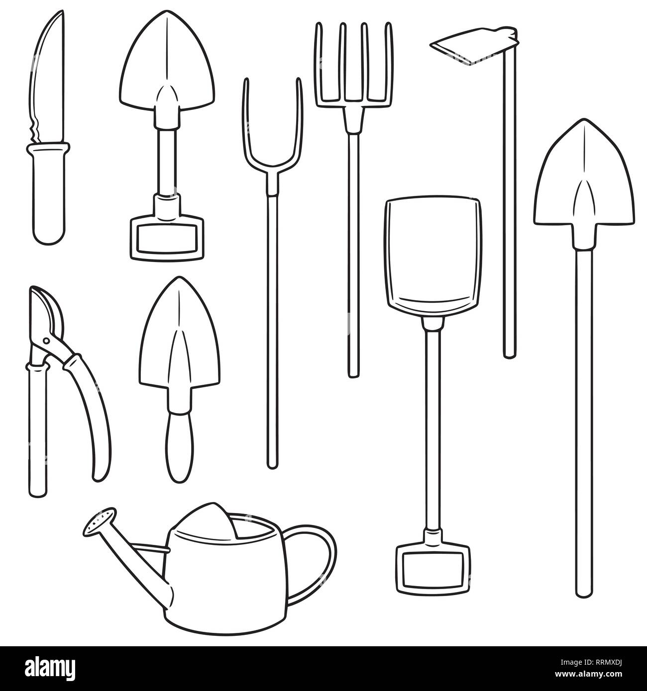 Garden tools drawing vector vectors Black and White Stock Photos ...
