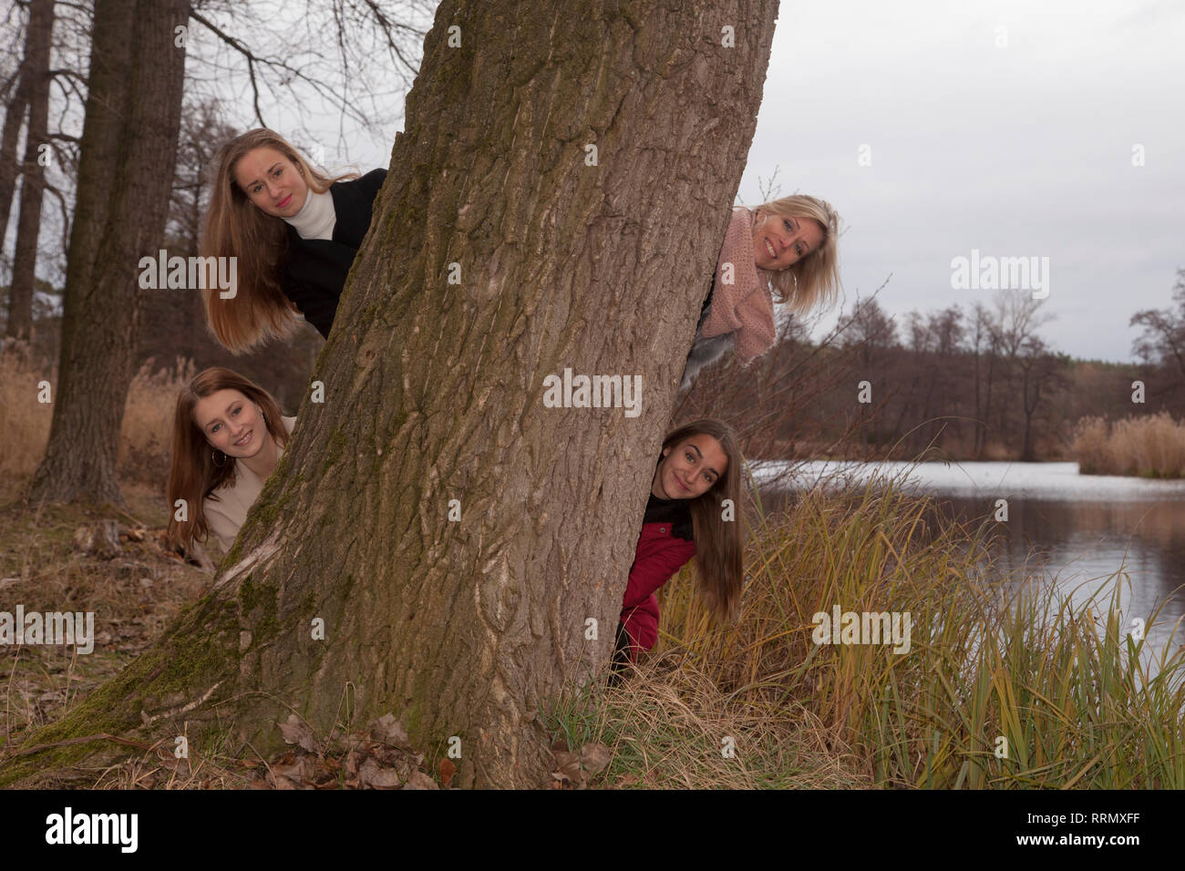 Portrait of a beautiful teenage girls in the nature, in the forest in ...