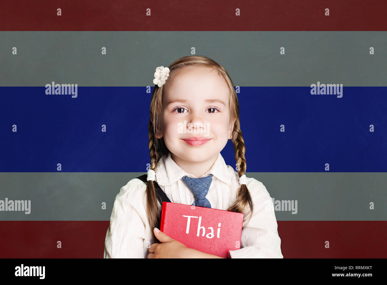 Learn Thai language. Thailand concept with kid little girl student with ...