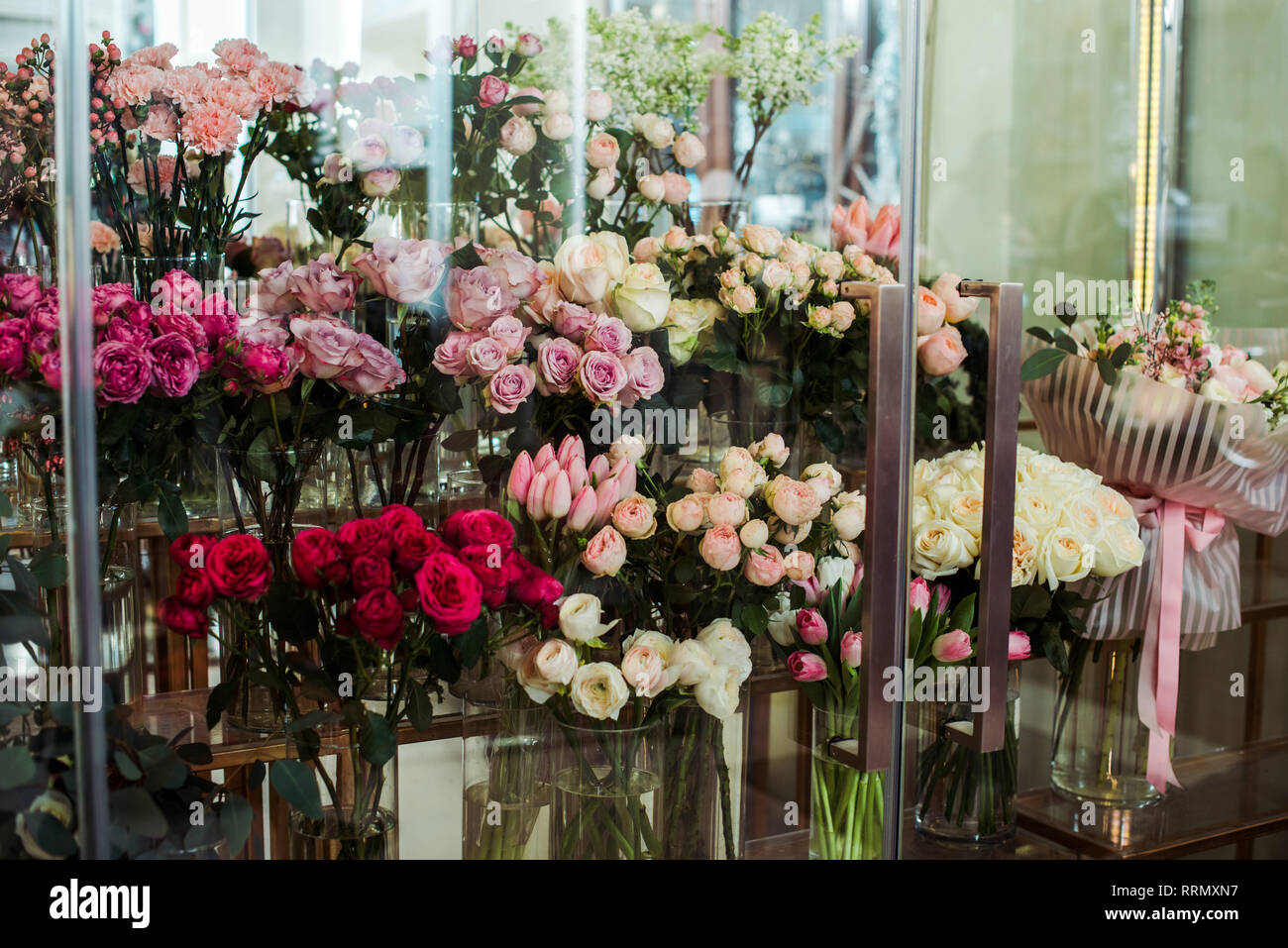 variety of colorful fresh flowers in flower shop Stock Photo - Alamy