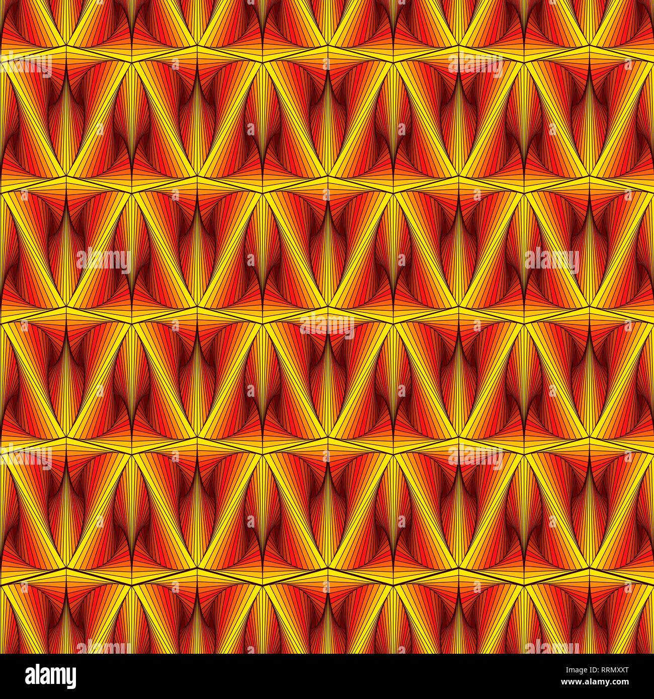 Abstract seamless pattern with pseudo 3D visual effect in yellow, red ...