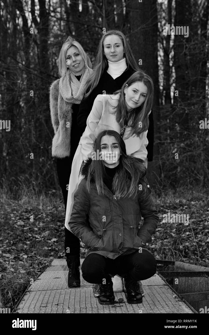 Portrait of a beautiful teenage girls in the nature, in the forest in ...