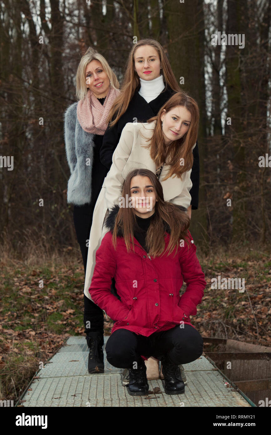 Portrait of a beautiful teenage girls in the nature, in the forest in ...