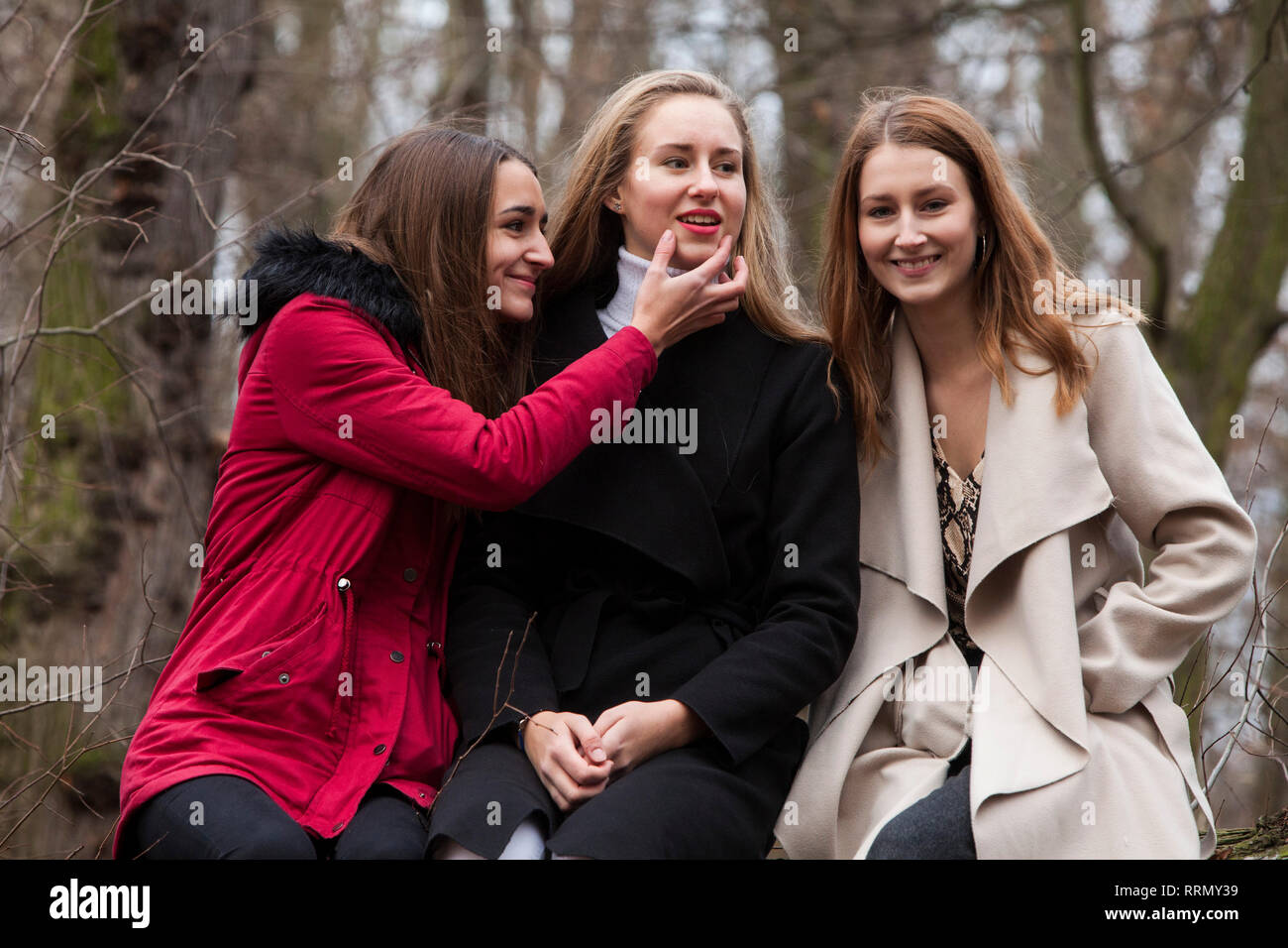 Portrait of a beautiful teenage girls in the nature, in the forest in ...