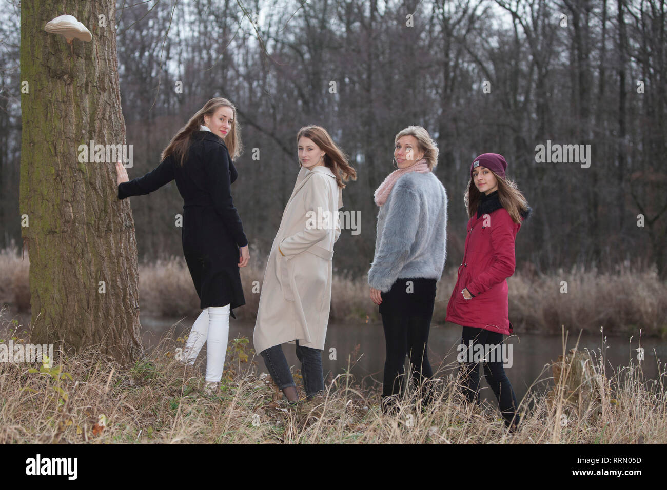 Portrait of a beautiful teenage girls in the nature, in the forest in ...