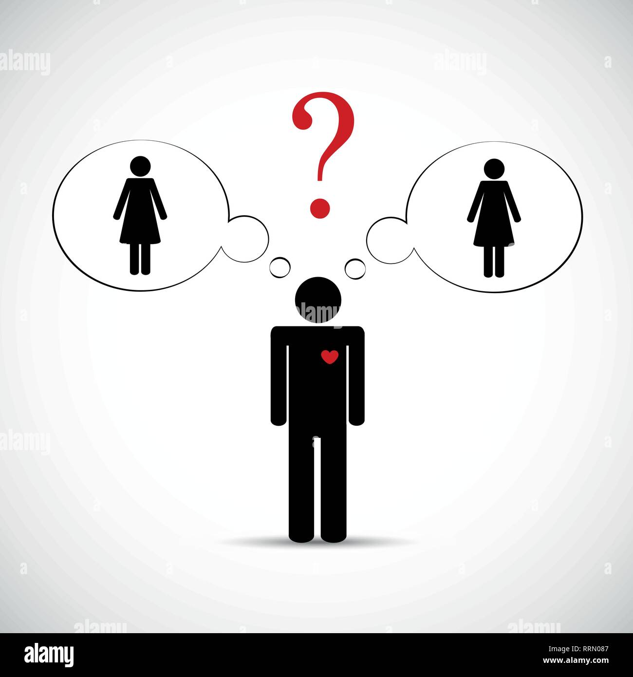Cheat Partner Man Think About Two Women Pictogram Vector Illustration