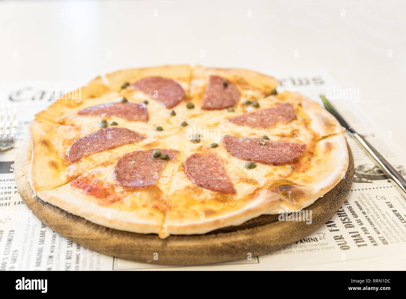 Italian Pepperoni pizza with salami Italian traditional food. Popular ...