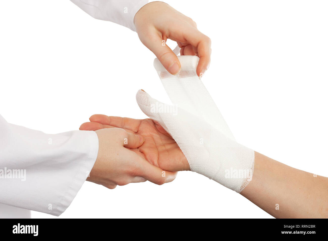 Doctor cover the hand of patient by bandage isolated Stock Photo - Alamy