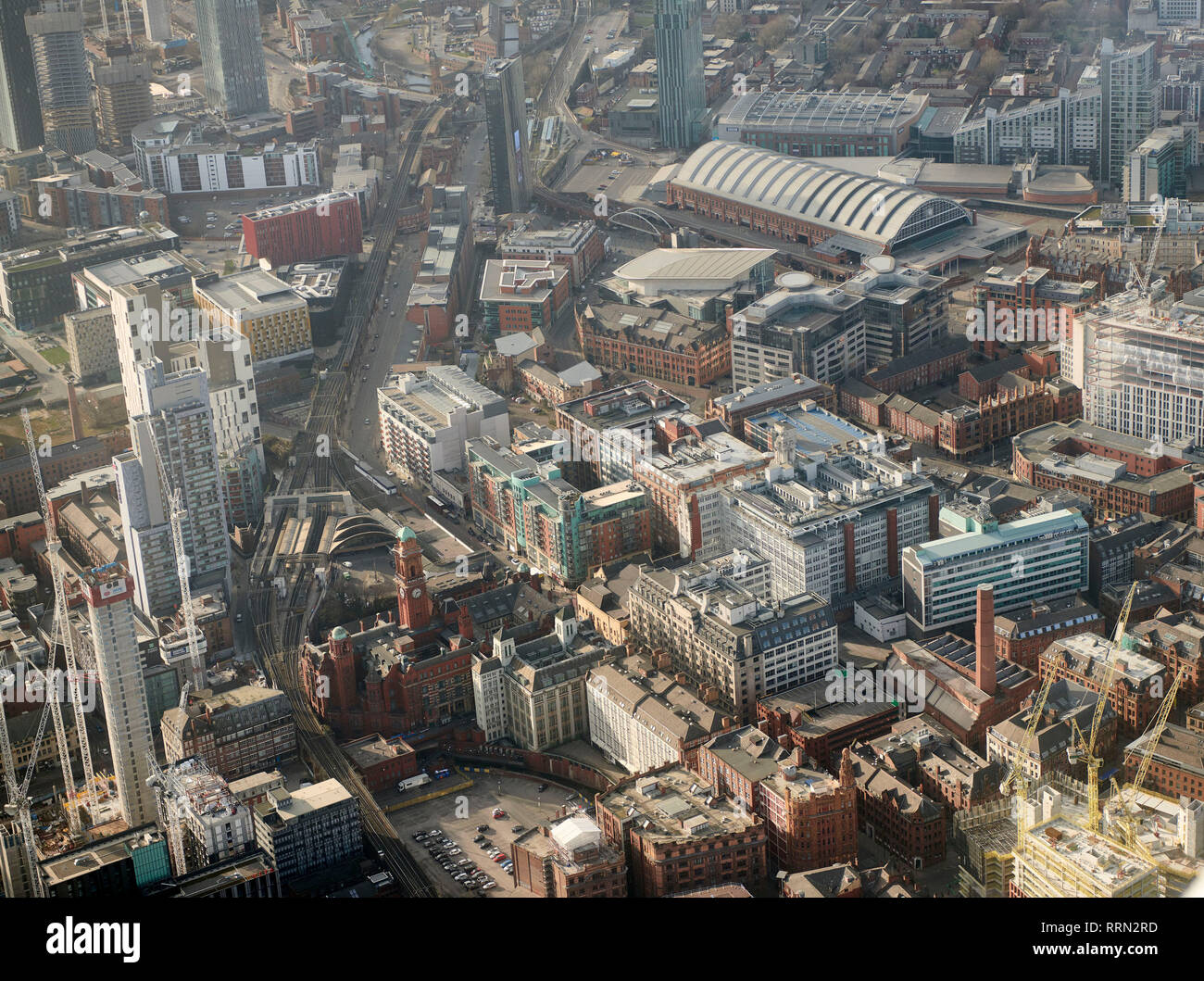 An aerial view of Manchester City Centre, Spring 2018, North West ...